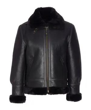 SCHOTT Shearling Leather Coat - Black