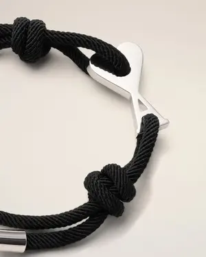 AMI Paris Black Cord Silver Brass De Coeur Bracelet