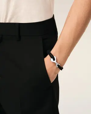 AMI Paris Black Cord Silver Brass De Coeur Bracelet