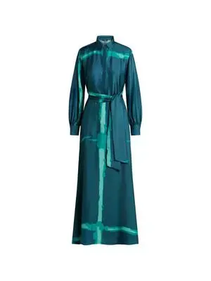 Kiton Brushstroke-print Belted Shirt Maxi Dress - Blue