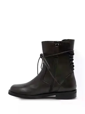 POEVE Lace-up Leather Ankle Boots - Brown