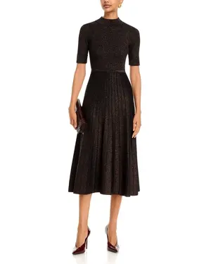 T Tahari Mock Neck Fit And Flare Midi Dress