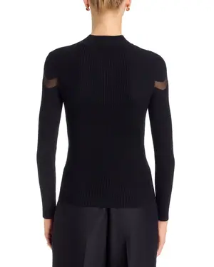 T Tahari Sheer Insert Ribbed Sweater - Black