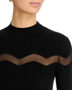 T Tahari Sheer Insert Ribbed Sweater - Black