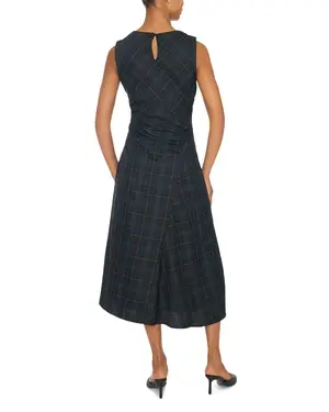 Vince Camuto Printed Pleated Shoulder Midi Dress
