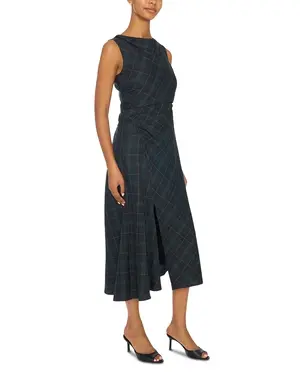Vince Camuto Printed Pleated Shoulder Midi Dress