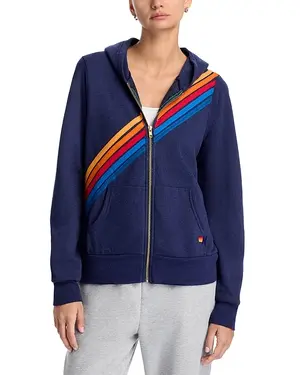 Aviator Nation Disco Rainbow Stripe Zip Hoodie - Navy
