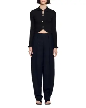 Sandro Maina Fringe Trim Cropped Cardigan