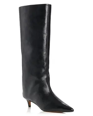 Steve Madden Lychee Leather Knee High Boots - Black Leather