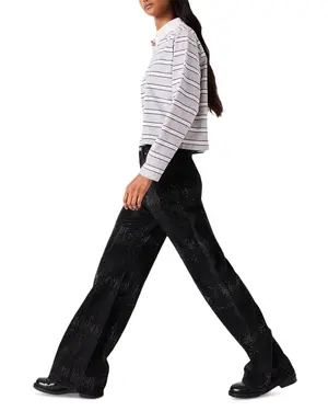 Maje High Rise Wide Leg Rhinestone Jeans
