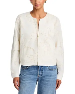 Tommy Bahama Cotton Stretch Embroidered Zip Front Jacket - Coconut
