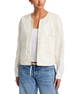 Tommy Bahama Cotton Stretch Embroidered Zip Front Jacket