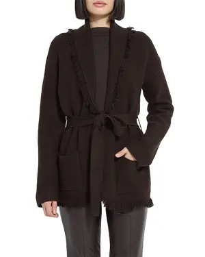 Lyssé Dixie Fringe Belted Shawl Collar Cardigan