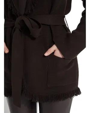 Lyssé Dixie Fringe Belted Shawl Collar Cardigan