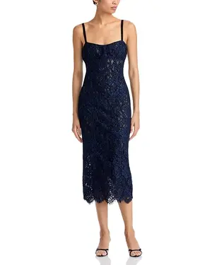 Veronica Beard Freesia Lace Midi Dress - Navy