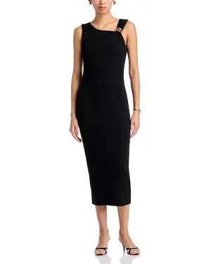 Veronica Beard Jesmira Stretch Cotton Embellished Asymmetric Midi Dress - Black