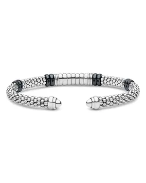 Lagos Sterling & 18k Yellow Gold Black Caviar Ceramic & Diamond Cuff Bracelet