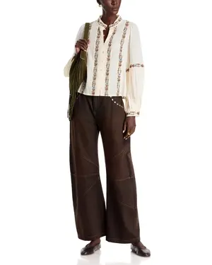 Sea Kaiya Cotton Floral Lace Band Collar Blouse