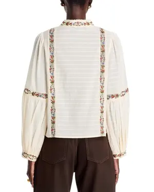 Sea Kaiya Cotton Floral Lace Band Collar Blouse