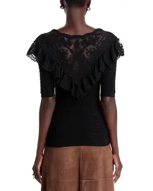 Sea Chandra Wool Ruffled Lace Trim Sweater
