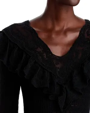 Sea Chandra Wool Ruffled Lace Trim Sweater