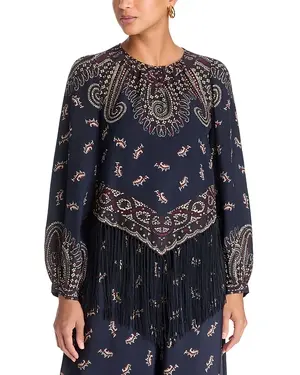 Sea Ellery Printed Fringe Top - Navy