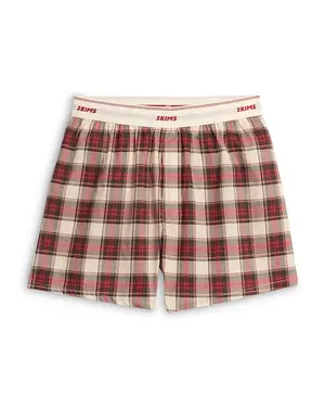 SKIMS Logo Band Cotton Boxers Buff Check