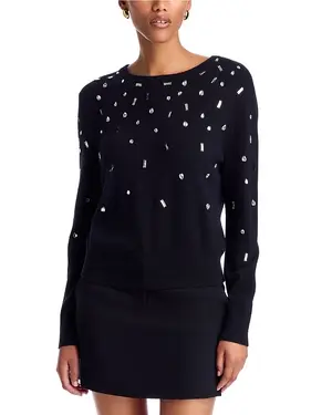 MILLY Holly Embellished Wool Blend Crewneck Sweater