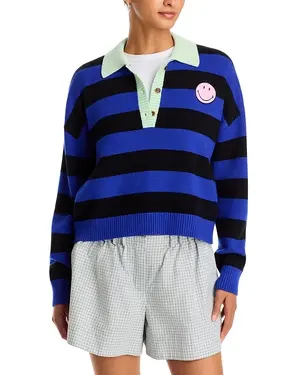 Aqua Smiley Face Rugby Sweater Exclusive - Blue