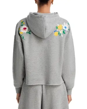 Aqua Cotton Blend Floral Embroidered Hoodie Exclusive