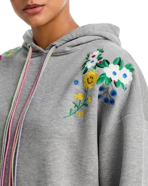 Aqua Cotton Blend Floral Embroidered Hoodie Exclusive