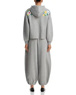Aqua Cotton Blend Floral Embroidered Hoodie Exclusive