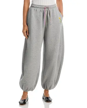 Aqua Cotton Blend Smiley Flower Sweatpants Exclusive - Grey