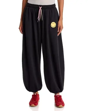 Aqua Cotton Blend Smiley Sweatpants Exclusive - Black