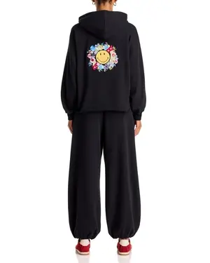 Aqua Cotton Blend Smiley Sweatpants Exclusive - Black