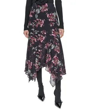 Sonia Rykiel Paris Floral Print Handkerchief Midi Skirt - Black Multi
