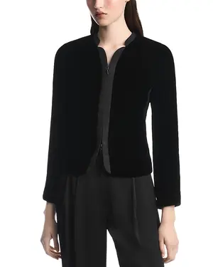Emporio Armani Zip Front Velvet Blazer - Black