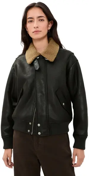 DUNST Aviator Faux Suede Jacket - Black