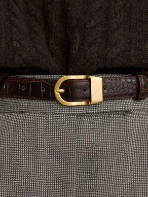 REISS Hazel Leather Croc-effect Belt - Rust