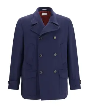 Brunello Cucinelli Double-breasted Wool Coat - Blue