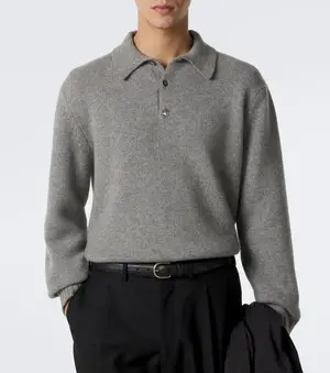 SAMAN AMEL Sander Cashmere Polo Sweater - Grey
