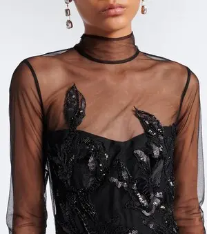 Costarellos Syndia Embellished Tulle Gown