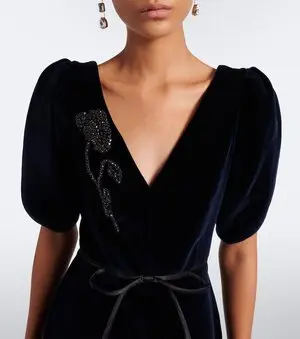 Erdem Embellished Cotton Velvet Midi Dress