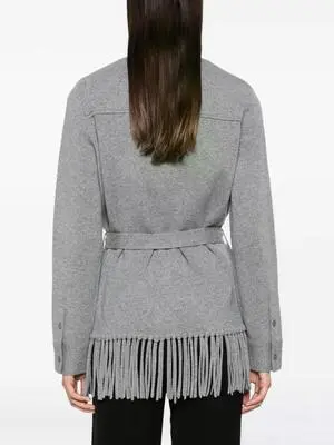 TWP Belted Fringe-trim Cardigan - Grey