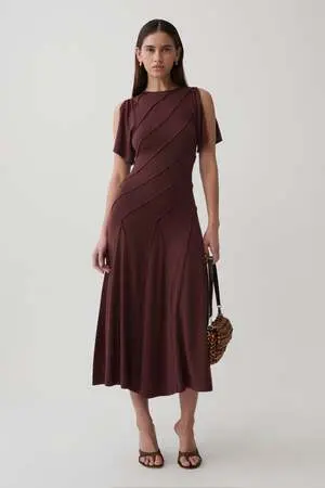 Meshki Lani Asymmetrical Knit Midi Dress - Brown