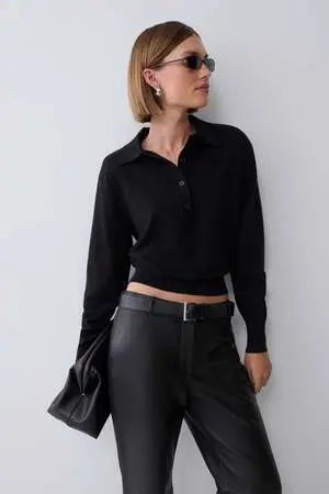 Meshki Logan Knit Top With Shoulder Pads - Black