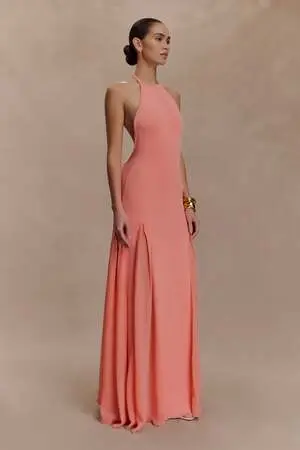 Meshki Soleil Knit And Mesh Halter Maxi Dress