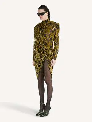 Balmain Draped Velvet Jacquard Dress