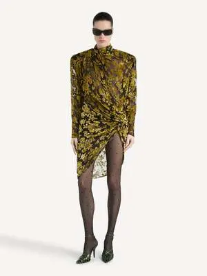 Balmain Draped Velvet Jacquard Dress