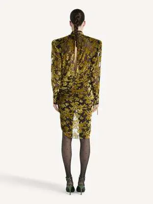 Balmain Draped Velvet Jacquard Dress
